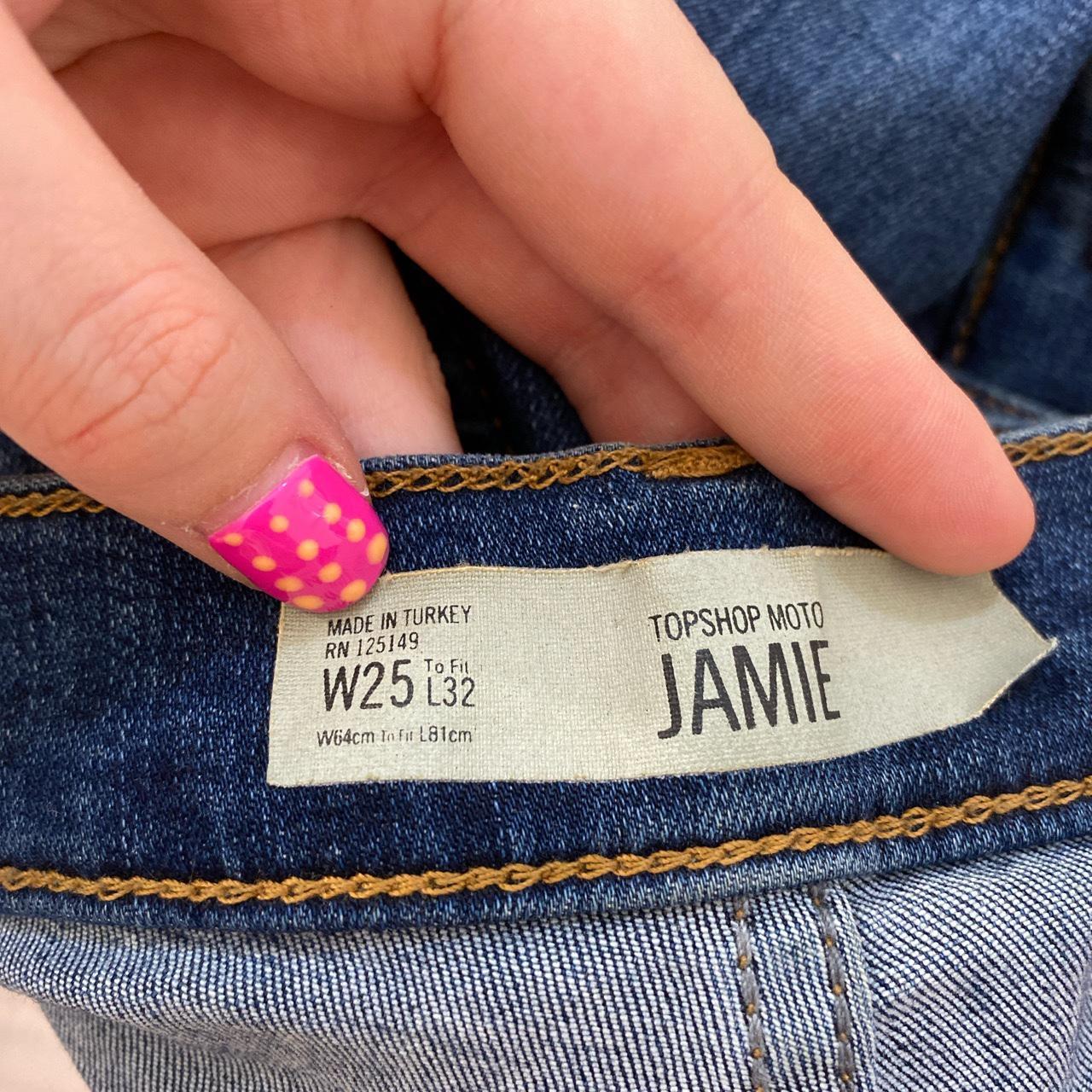 Dark blue Topshop ripped knee Jamie Jeans with... - Depop