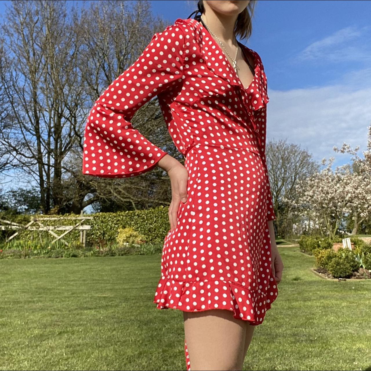 Red and white spotty dress Wrap tie 🌸SIZE:... | Depop