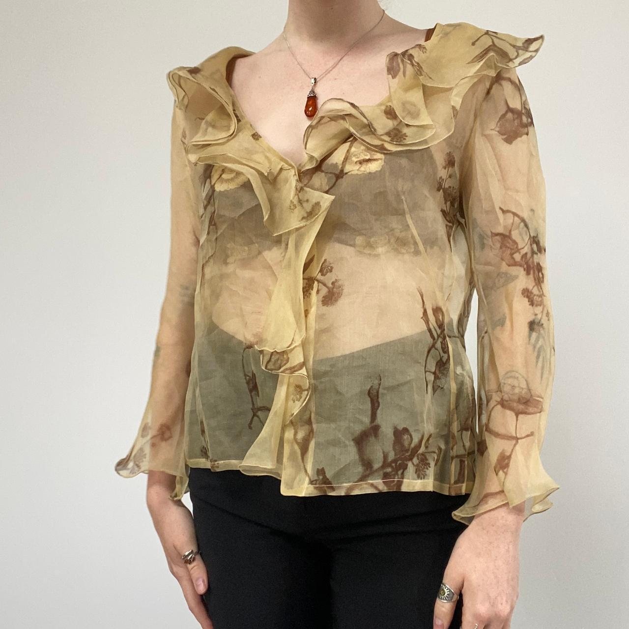 Earthy blouse Vintage sheer earthy blouse with a... - Depop