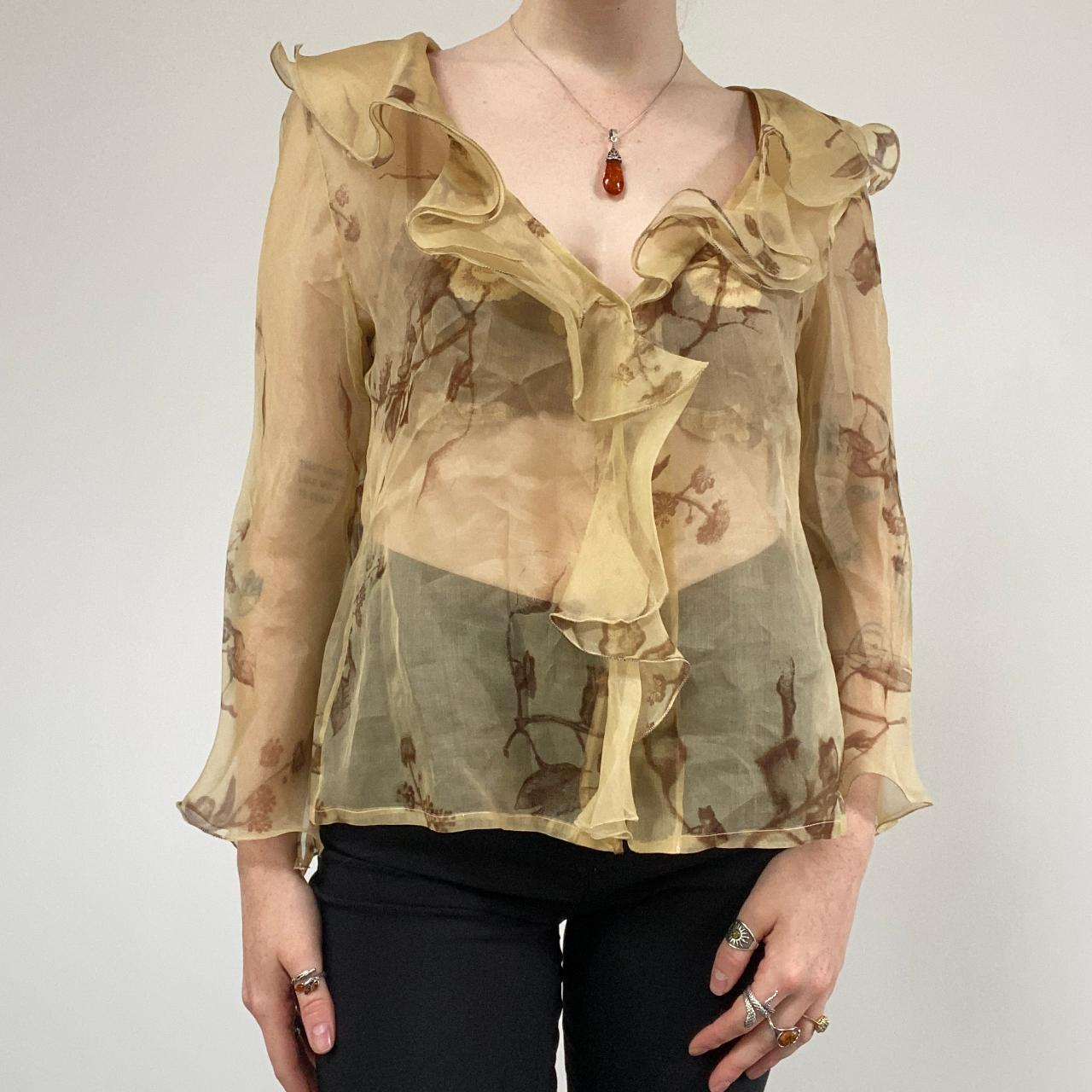 Earthy blouse Vintage sheer earthy blouse with a... - Depop