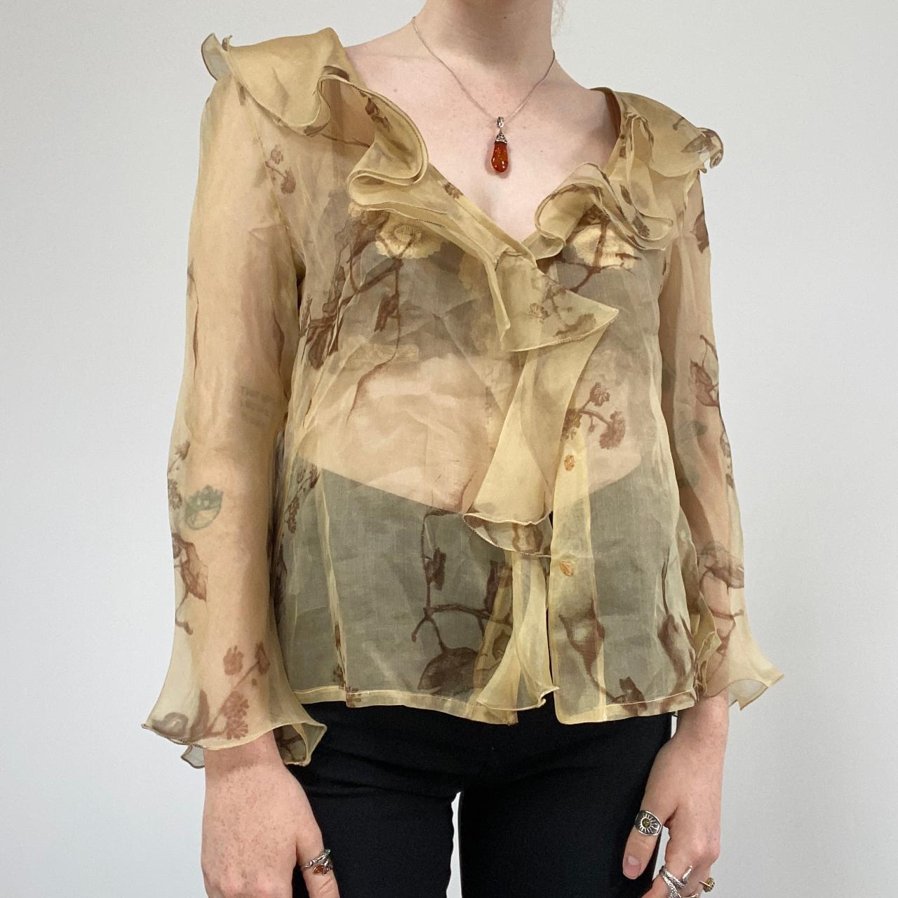 Earthy blouse Vintage sheer earthy blouse with a... - Depop