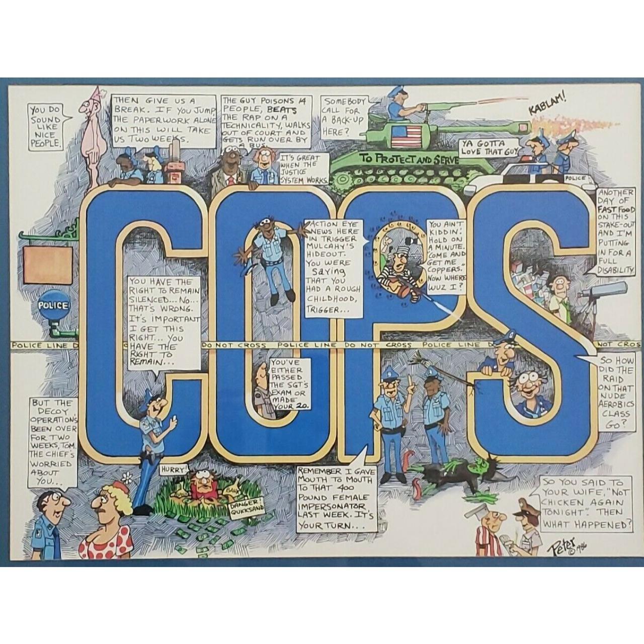 Vintage 1986 Peter Prints Cops Cartoon Print Police... - Depop