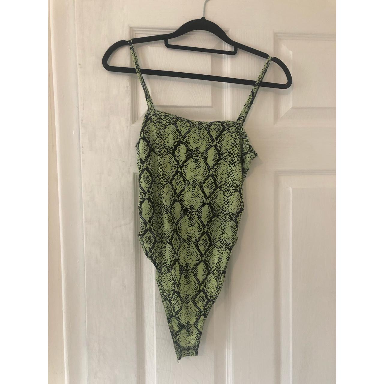 Neon green snake print thong bodysuit Worn once... - Depop
