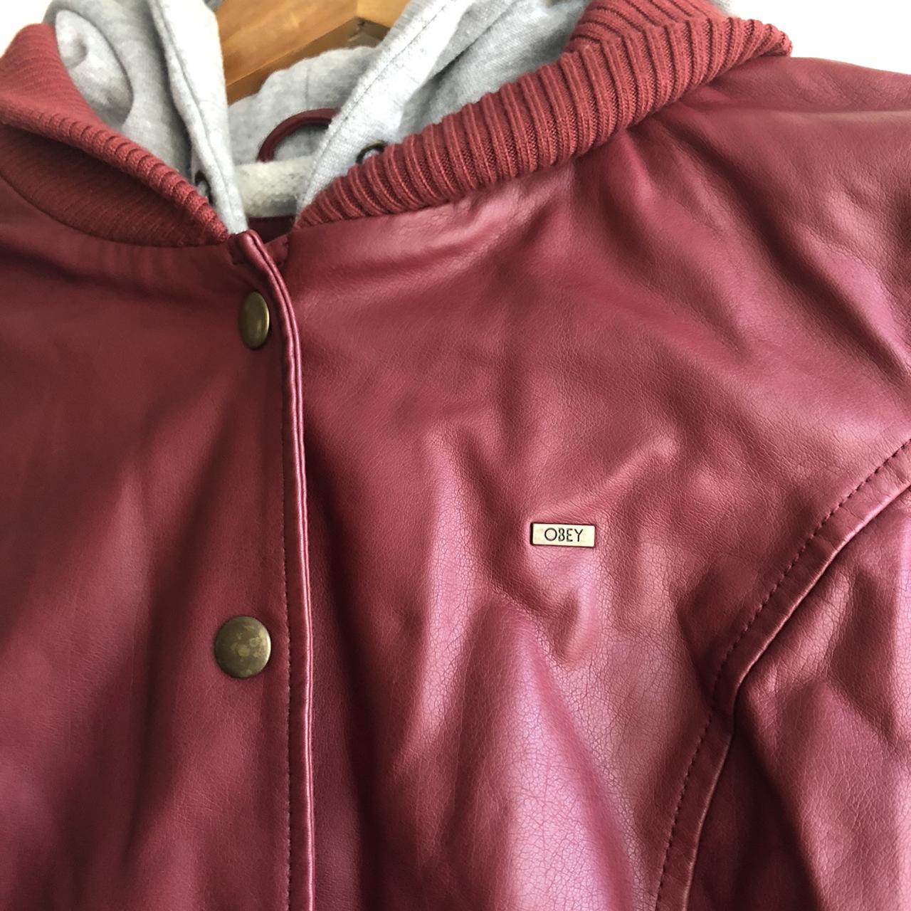 Obey propaganda faux leather varisty jacket with... - Depop