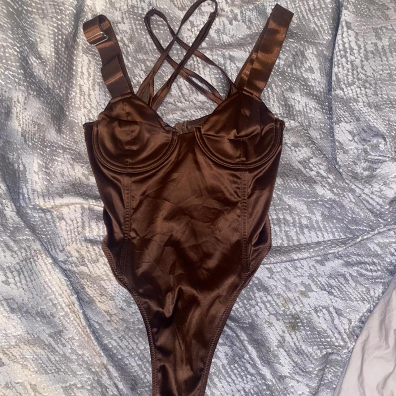 Mars the Label brown satin bodysuit Size 6 Brand... - Depop