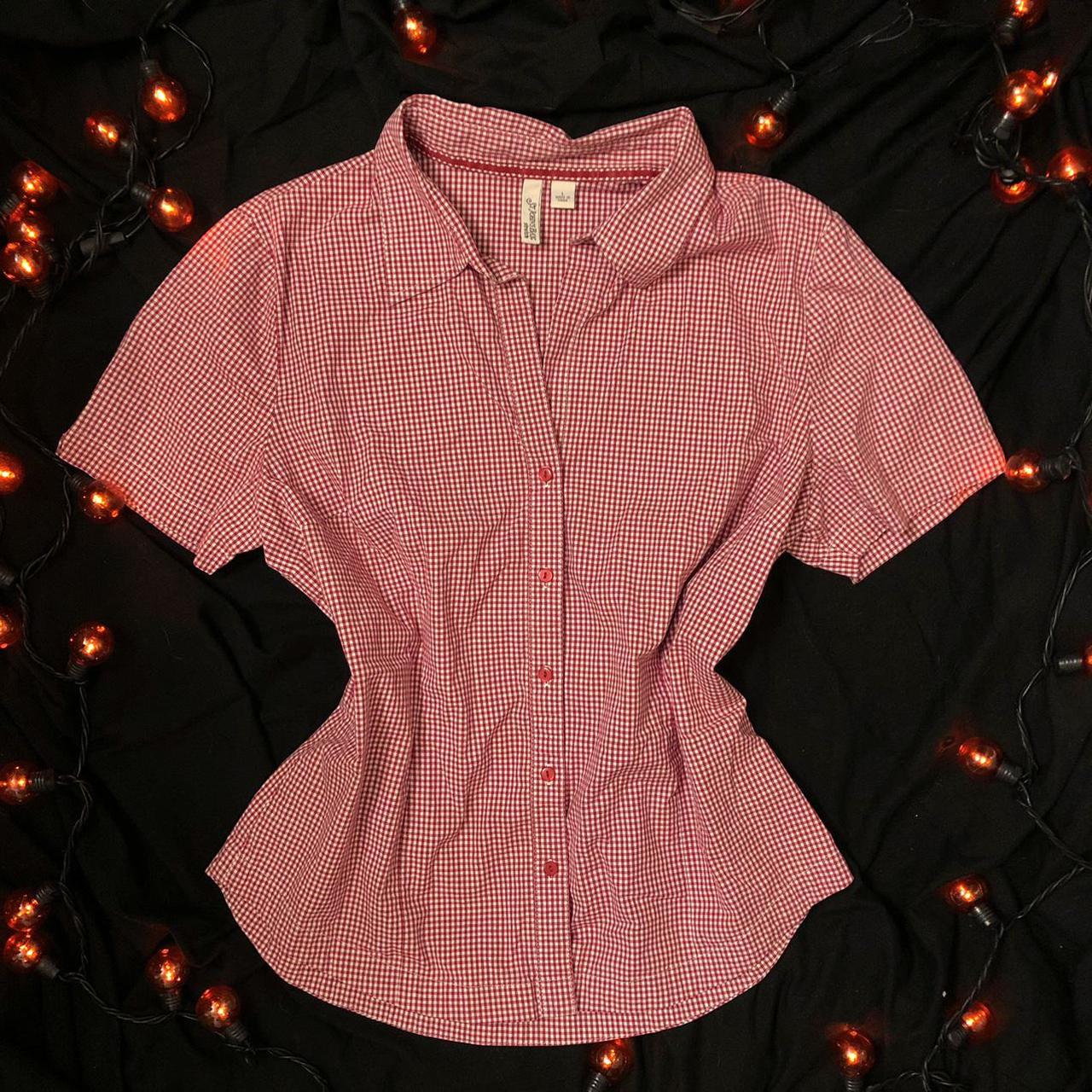 adorable vintage red checkered button up blouse!... - Depop