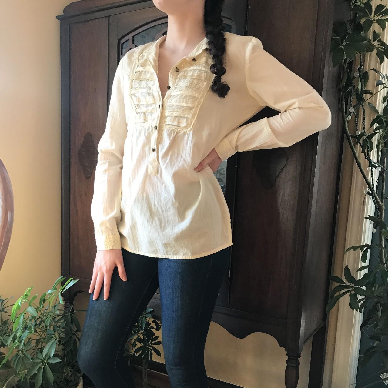 Cream colored blouse with delicate lacy details on... - Depop