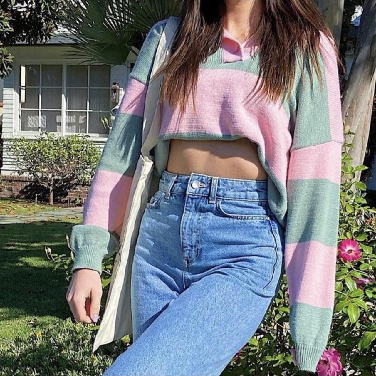 Pink and green striped rugby style shirt Perfect for... - Depop