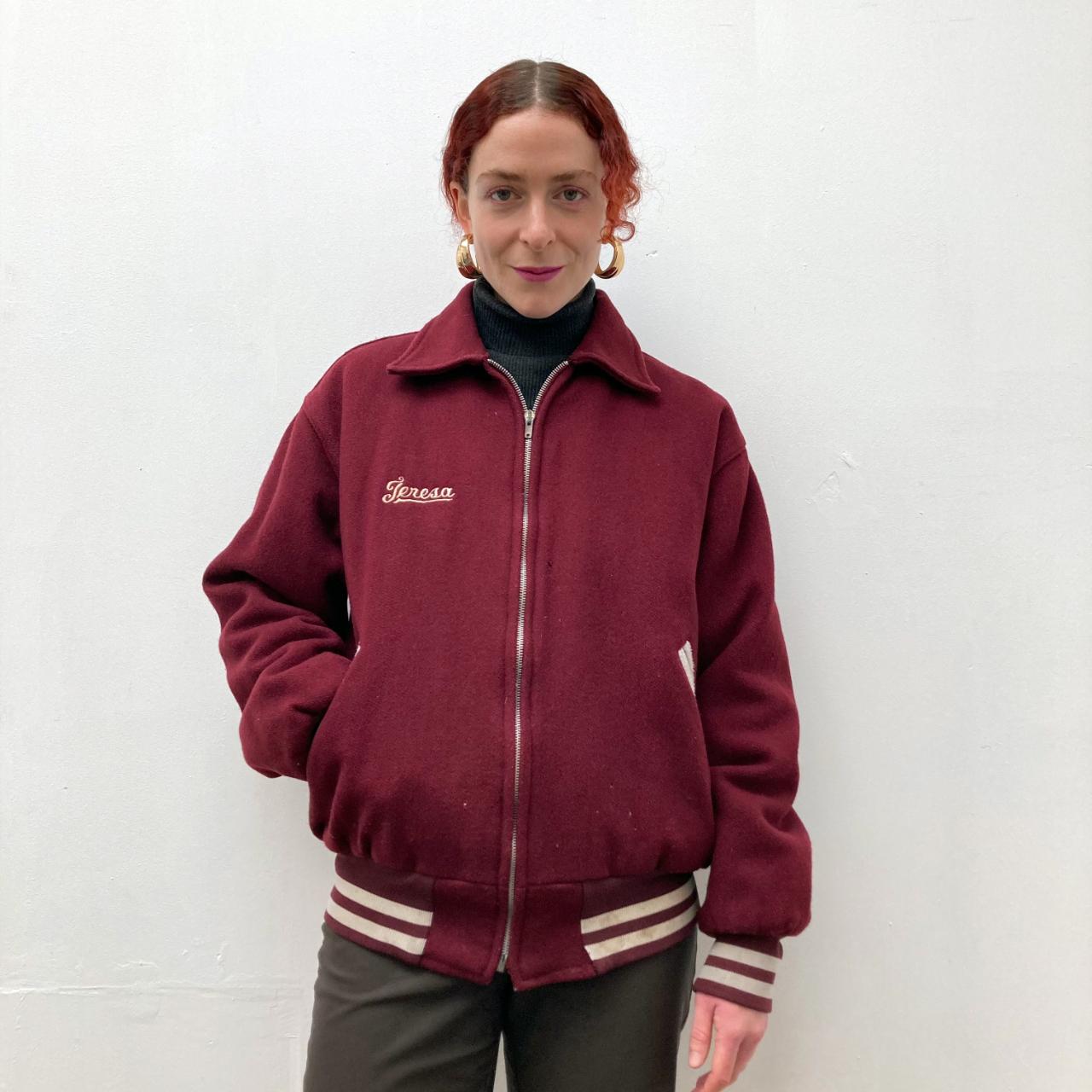 Vintage 50s burgundy Varsity Letterman jacket.... - Depop