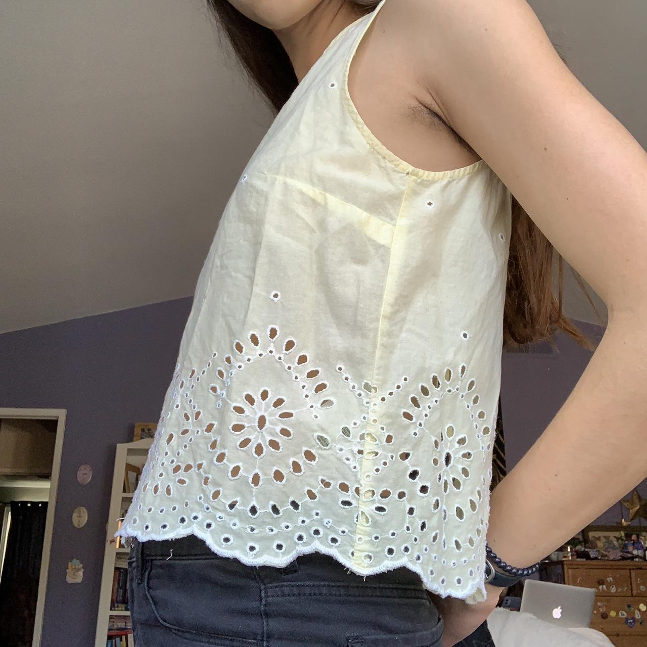 Super cute pale yellow tank top with white eyelet... - Depop