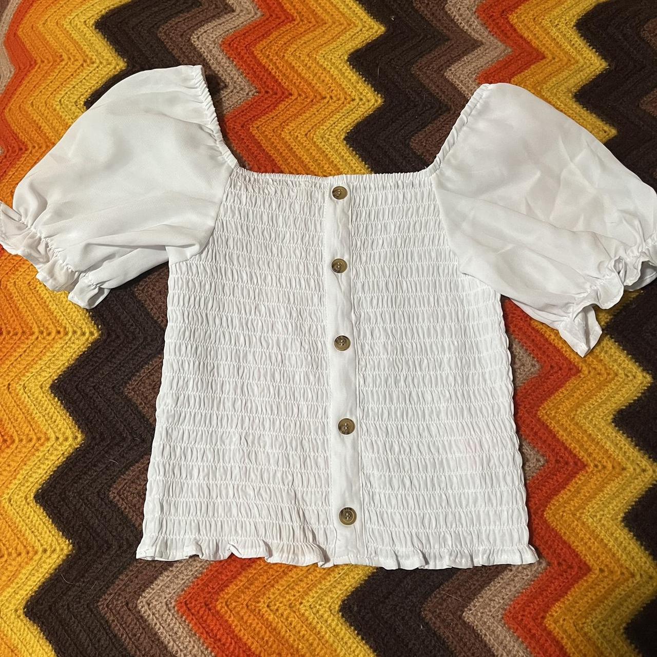 White cottage core whimsical blouse - Depop
