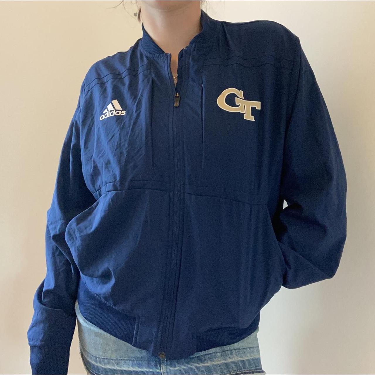 Vintage adidas 90s zip up hoodie navy and white... - Depop