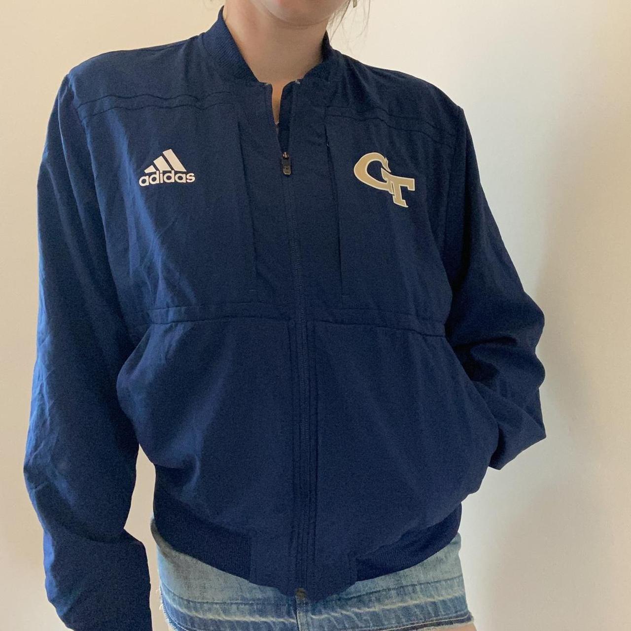 Vintage adidas 90s zip up hoodie navy and white... - Depop