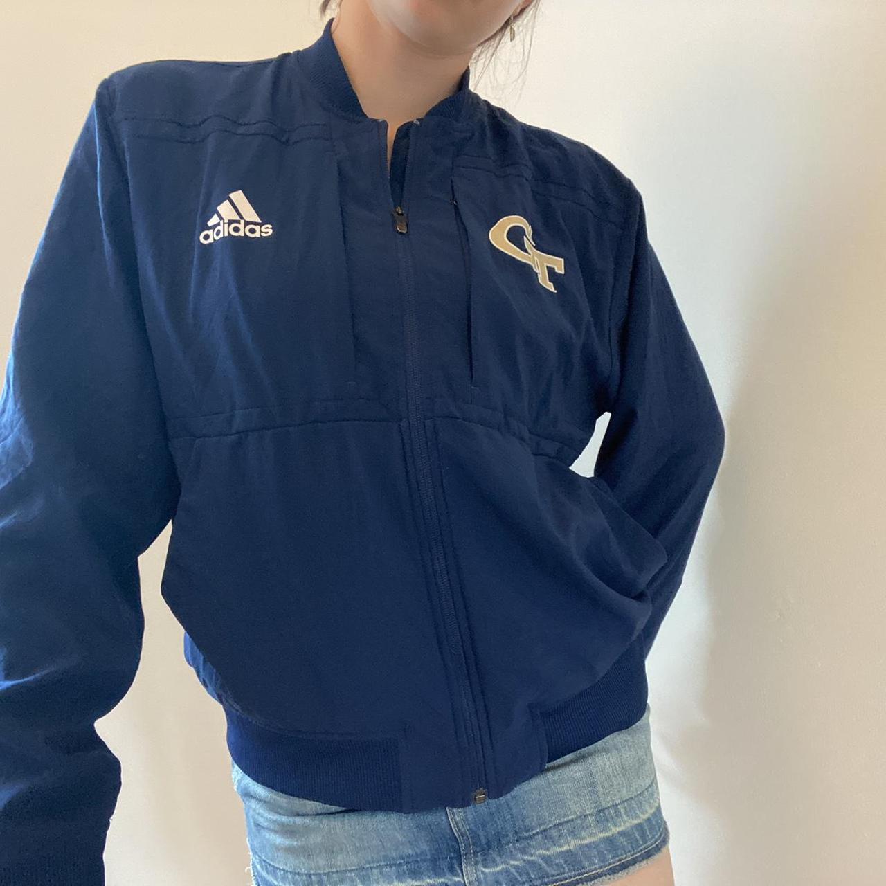 Vintage adidas 90s zip up hoodie navy and white... - Depop