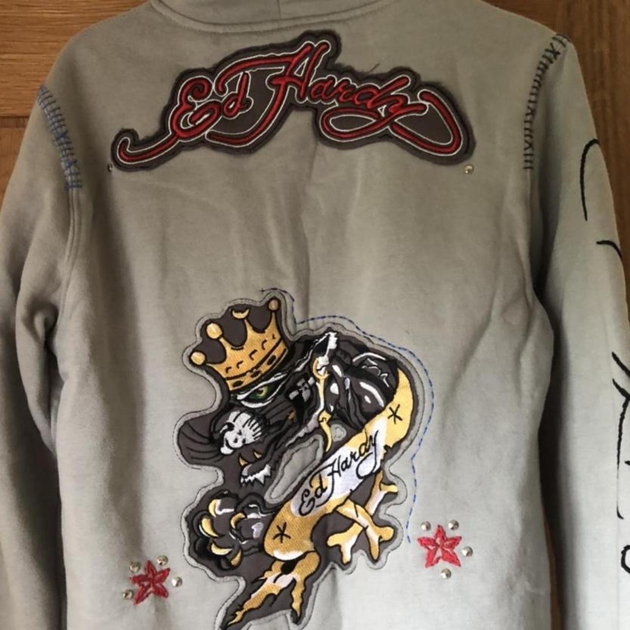 Ed Hardy Women's Grey and Black Hoodie | Depop