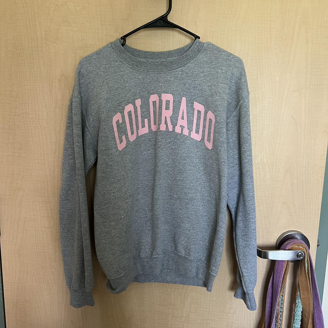 colorado sweatshirt crew neck in grey with pink... - Depop