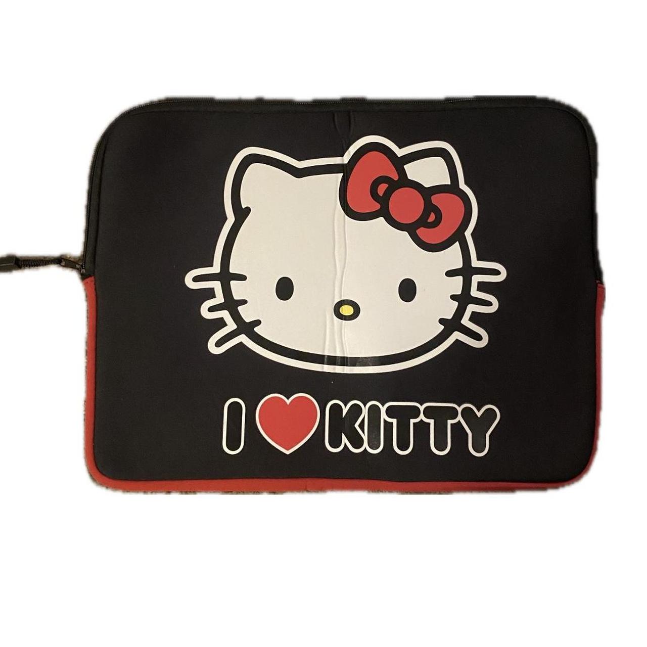 black and red Hello Kitty laptop case w fuzzy... | Depop