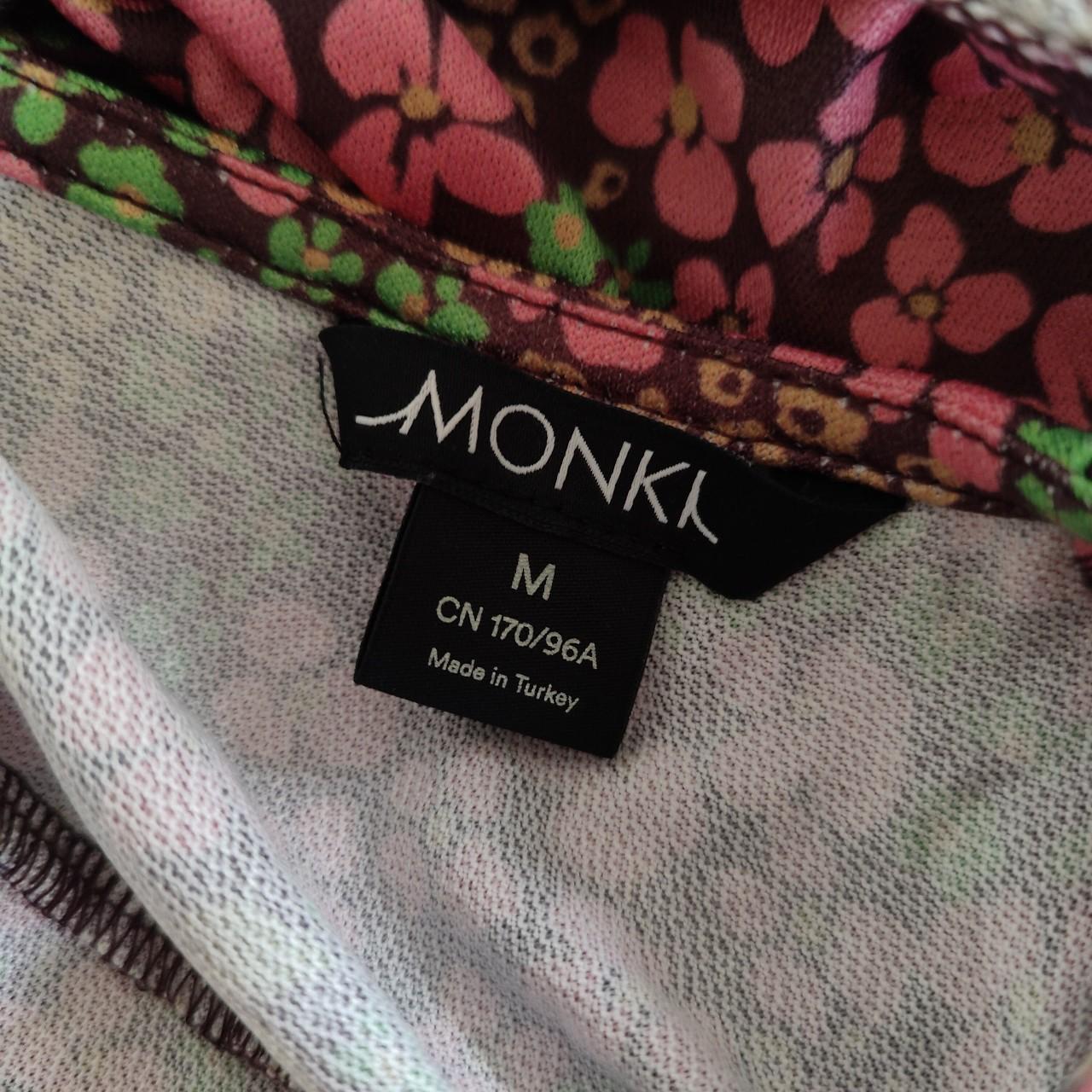 Monki pink and green retro floral print long sleeved... - Depop