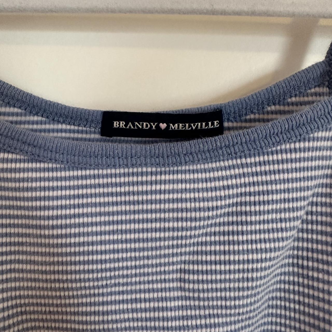 Brandy Melville blue and white stripe cropped tank... - Depop