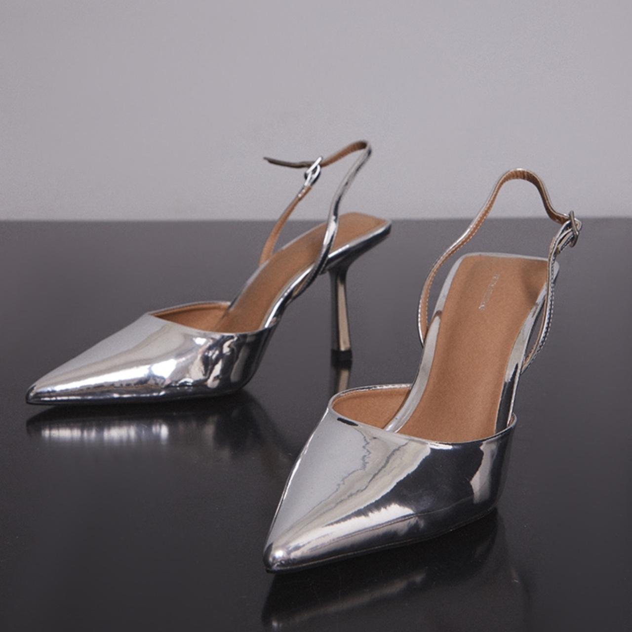 Brand new PLT Silver metallic point toe heels - Depop