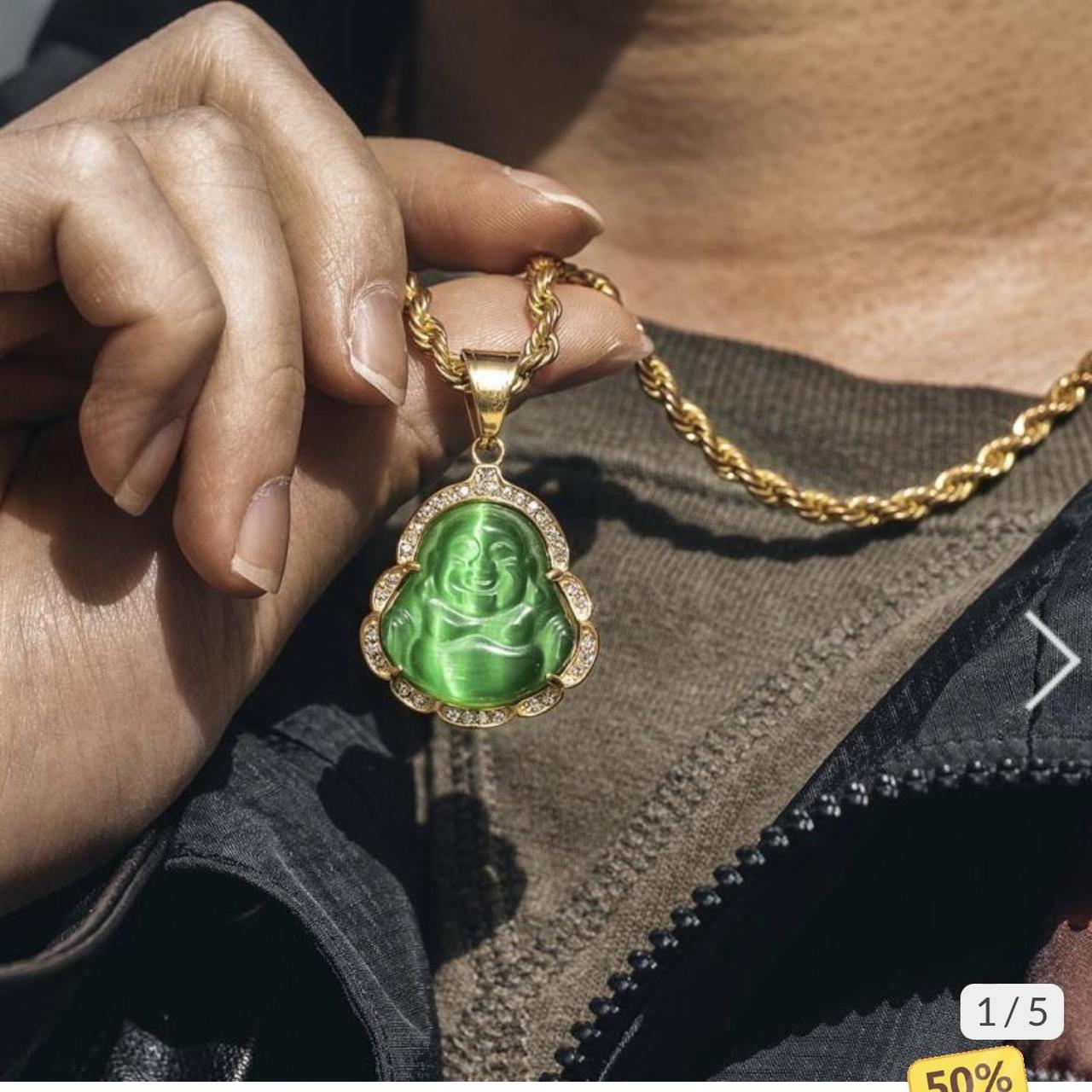 brand new green jade buddha chain and pendant never... - Depop