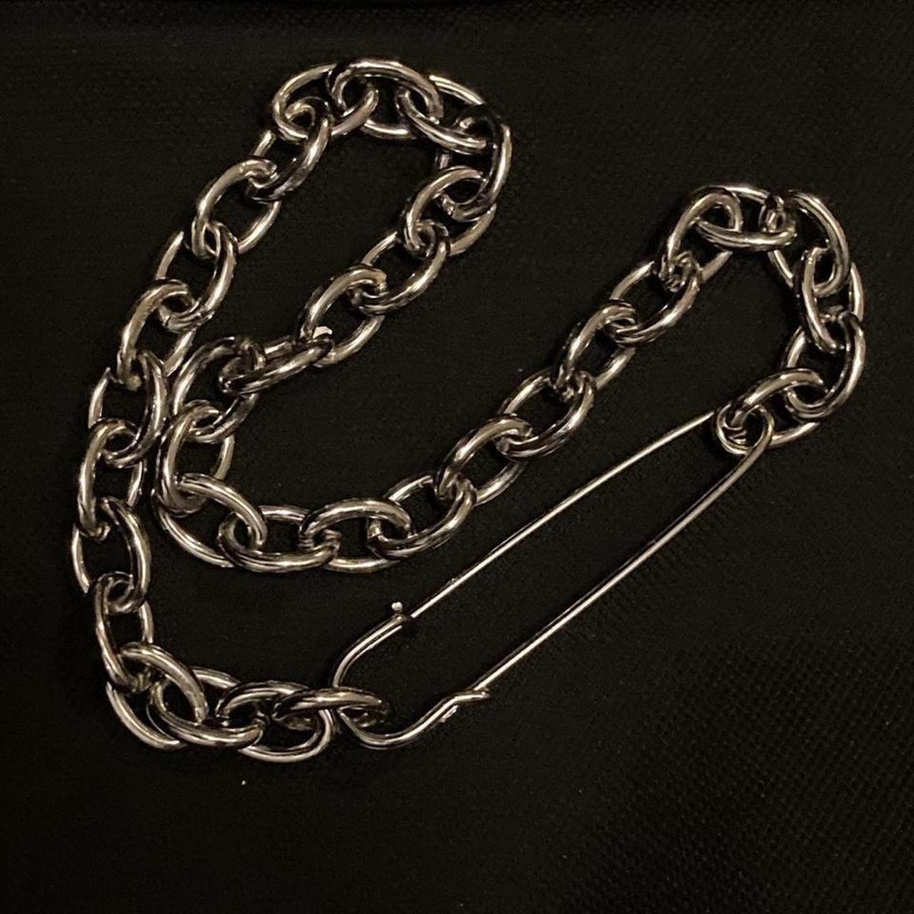 Silver steel chain necklace with a massive 3" safety... - Depop