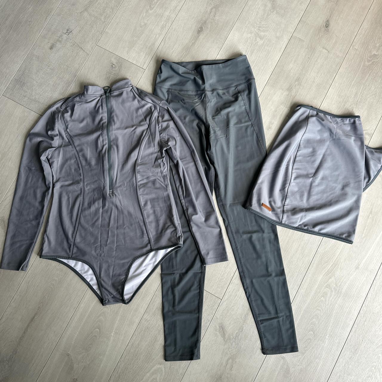 Lyra swim 3 piece set Pastel grey Swim suit Modest... - Depop