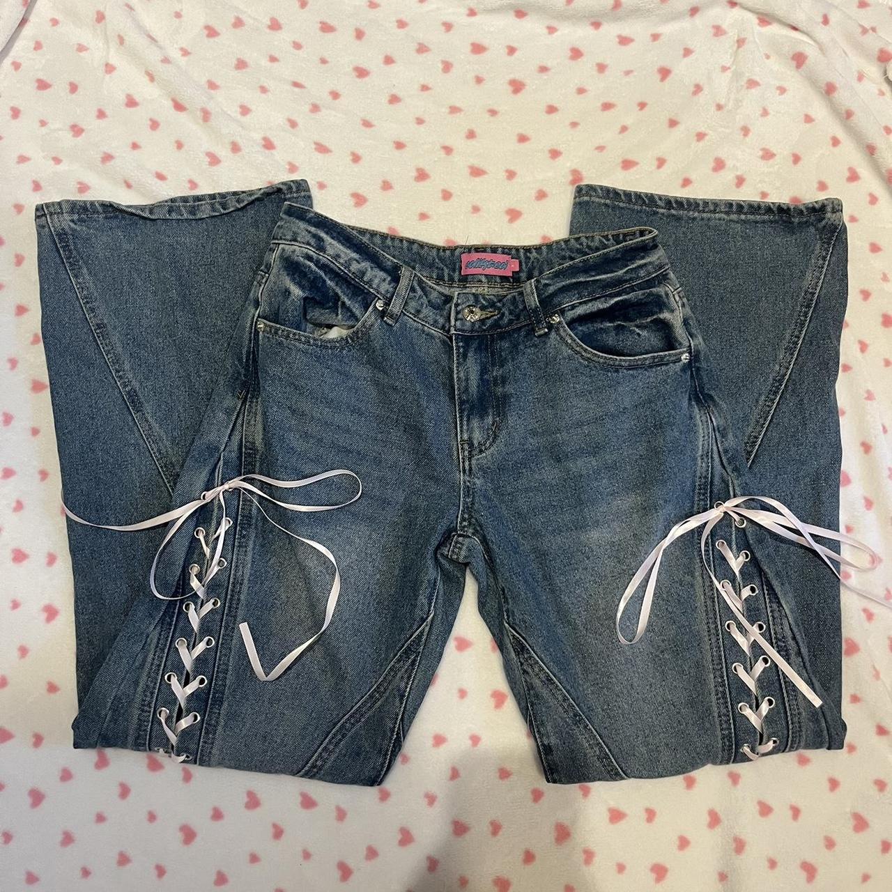 BLUE edikted JEANS pink ribbon lace up ribbon is... - Depop