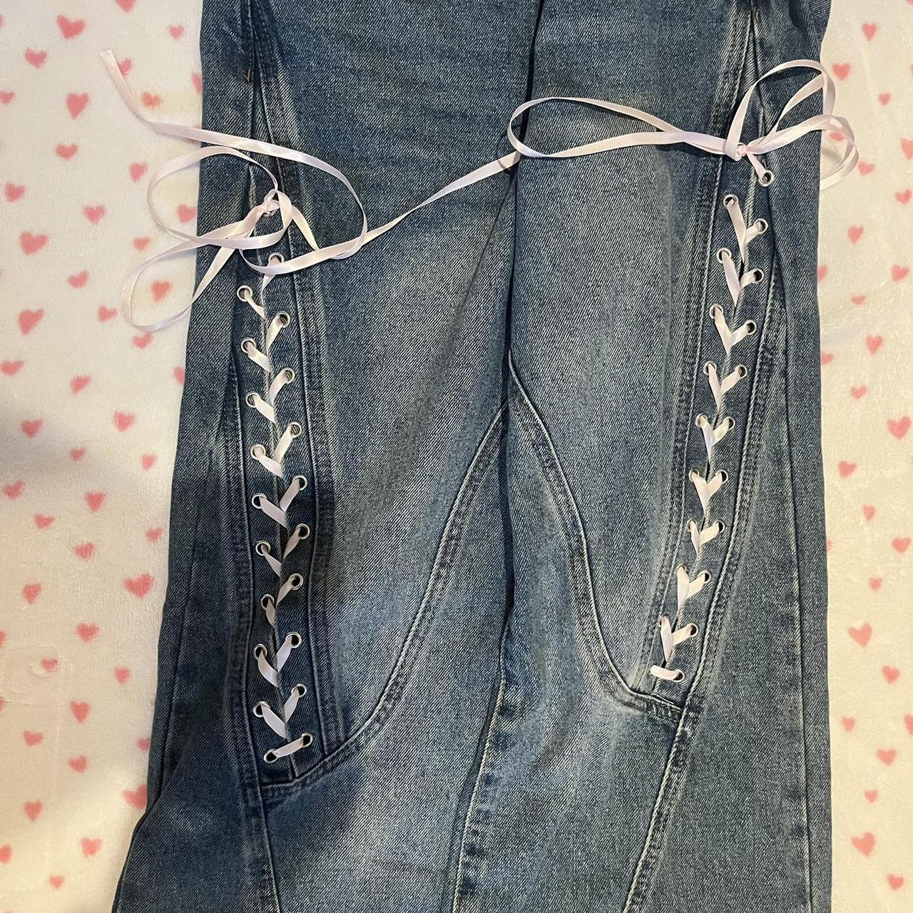 BLUE edikted JEANS pink ribbon lace up ribbon is... - Depop