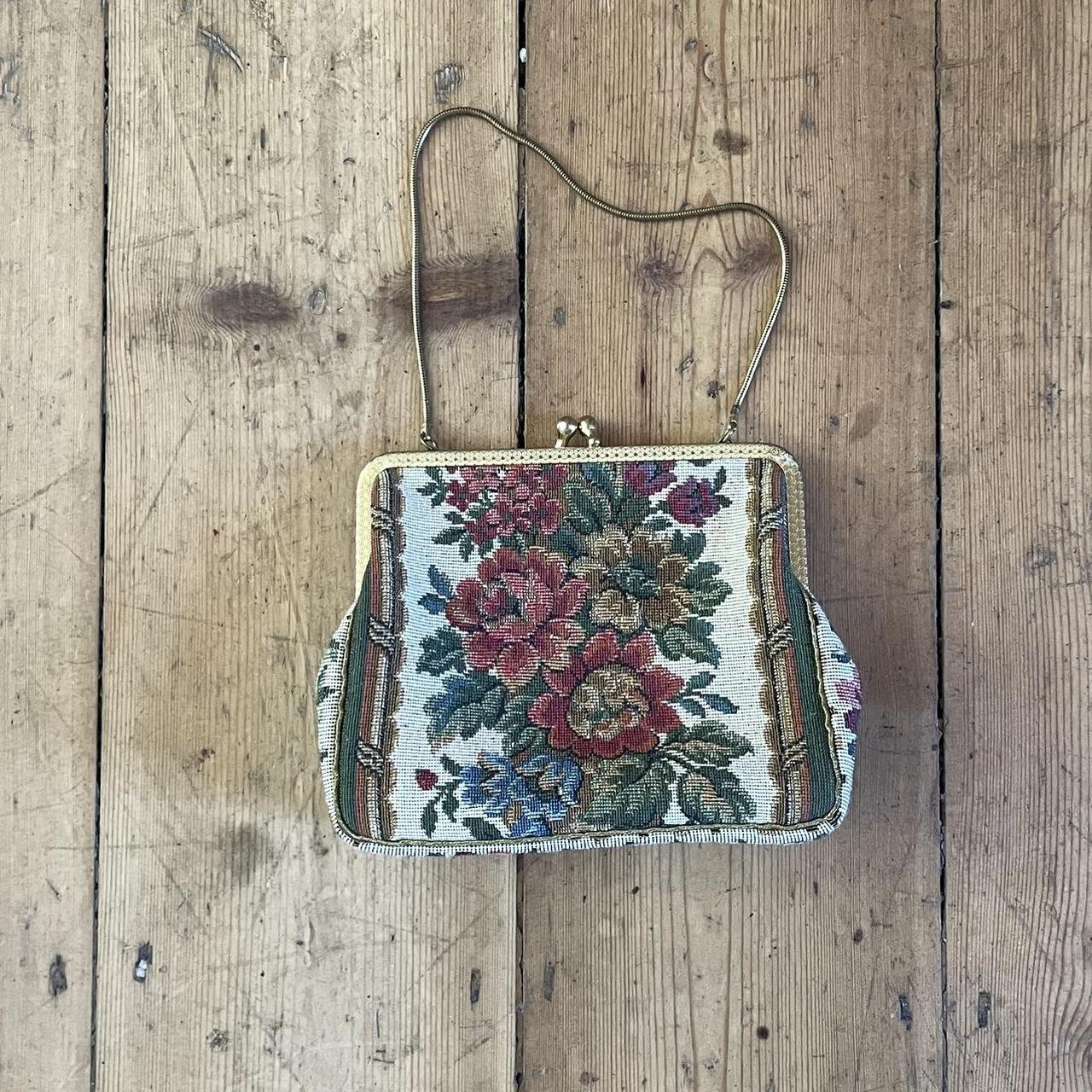 tapestry bag / purse gold finish could be restrapped... - Depop