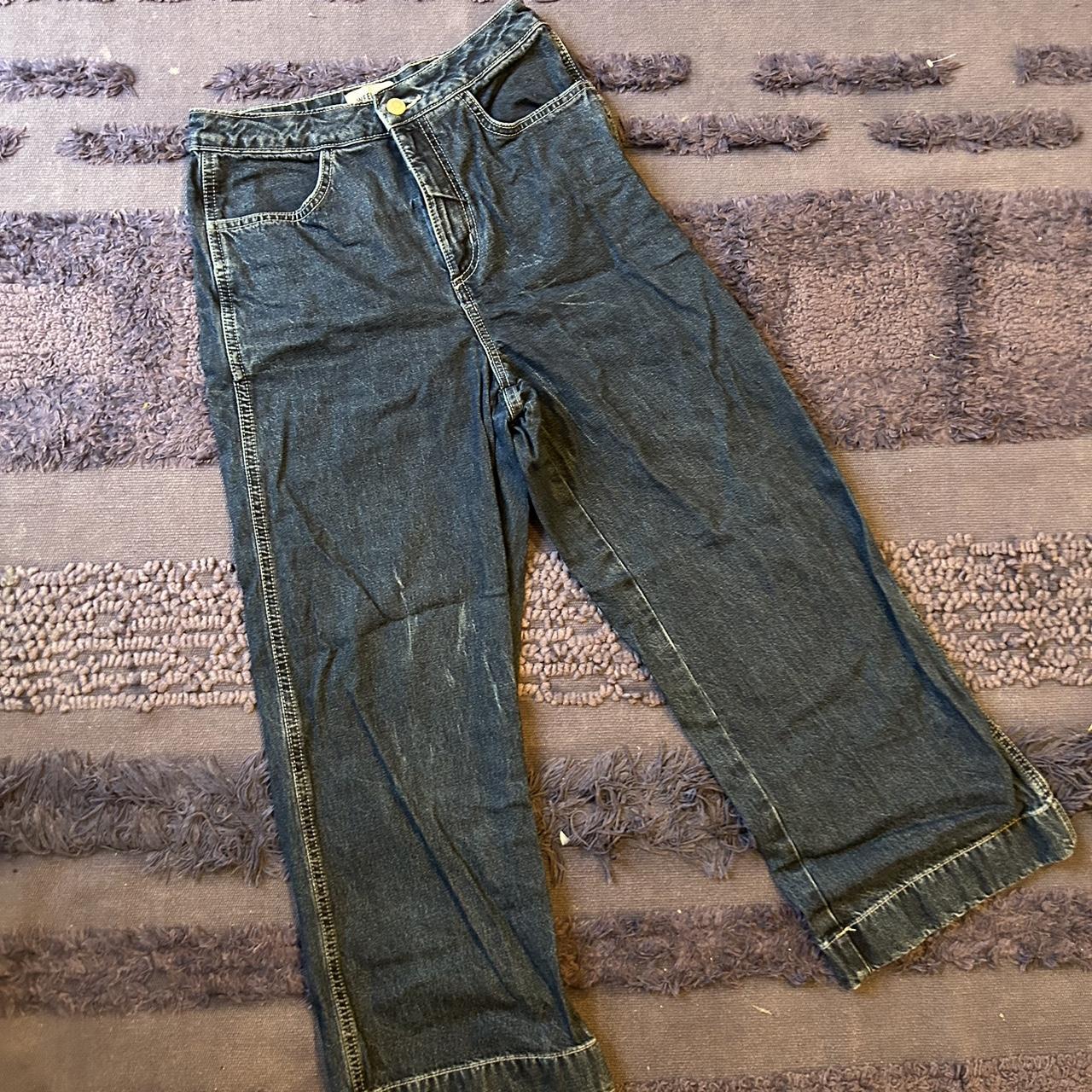 Cropped dark-wash blue denim jeans from Weekday W26... - Depop