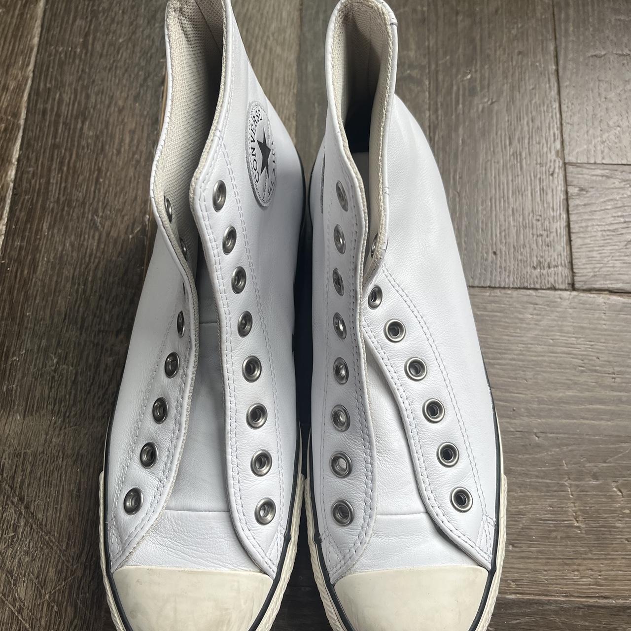 white leather platform high top converse about 4... - Depop
