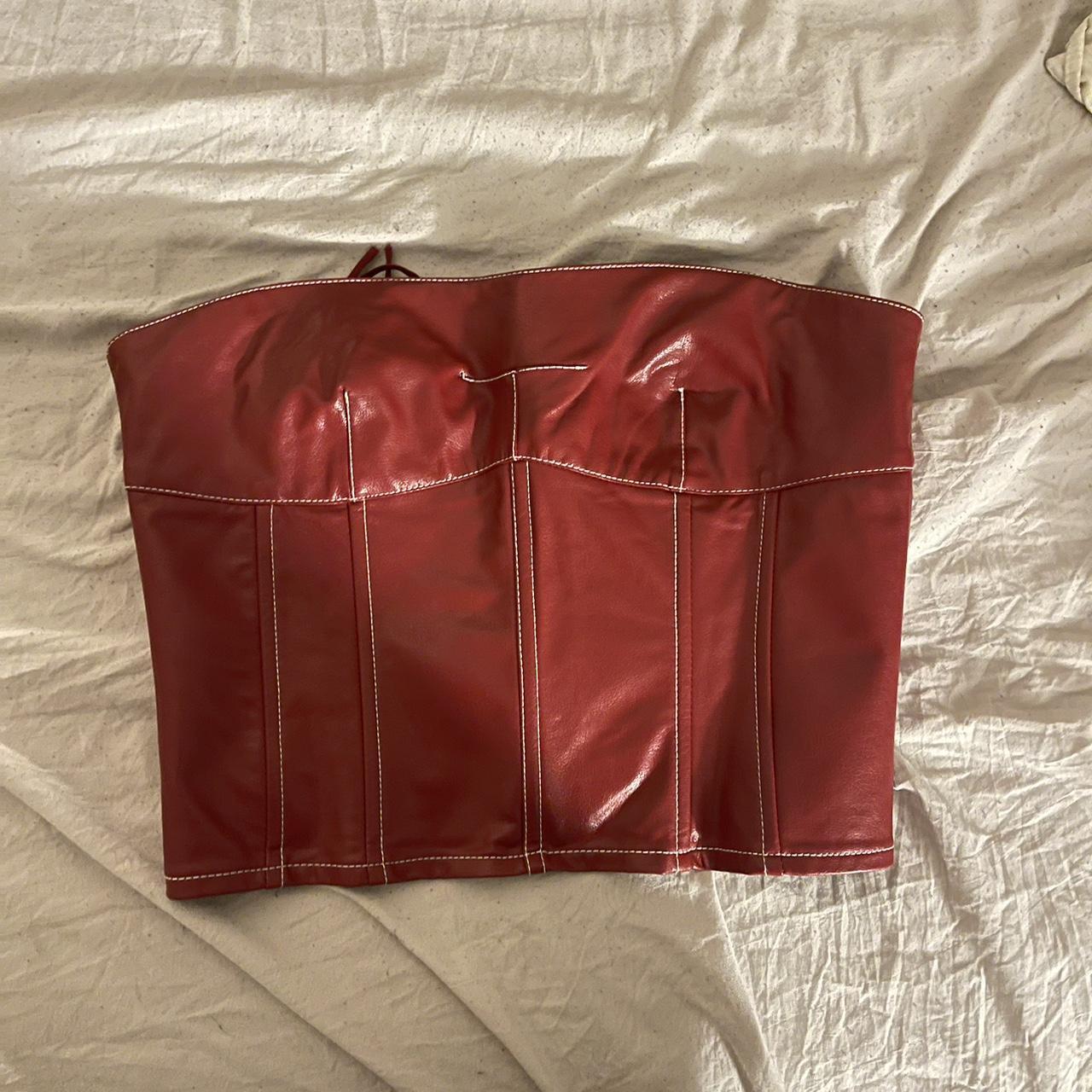 red leather corset, worn once - Depop