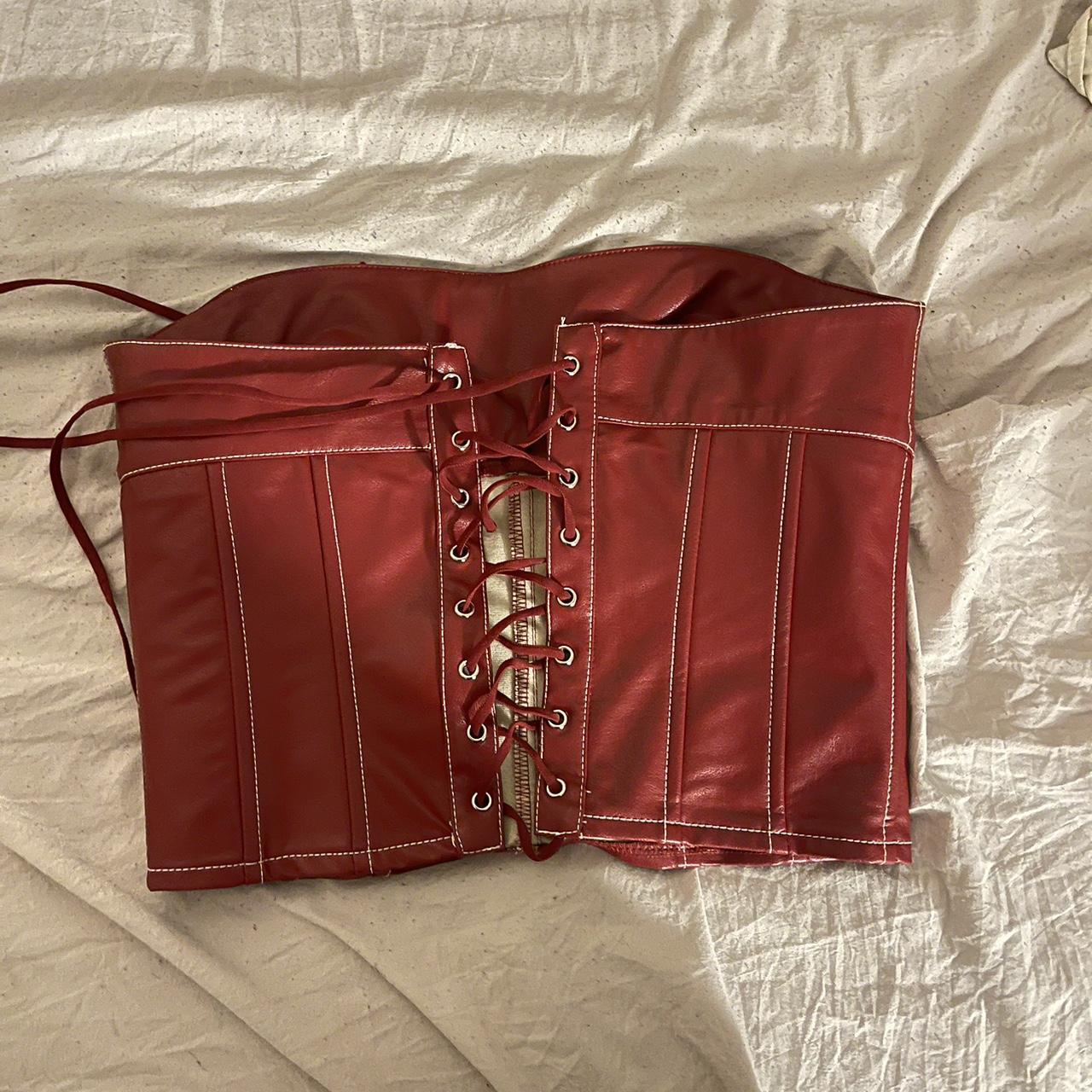 red leather corset, worn once - Depop