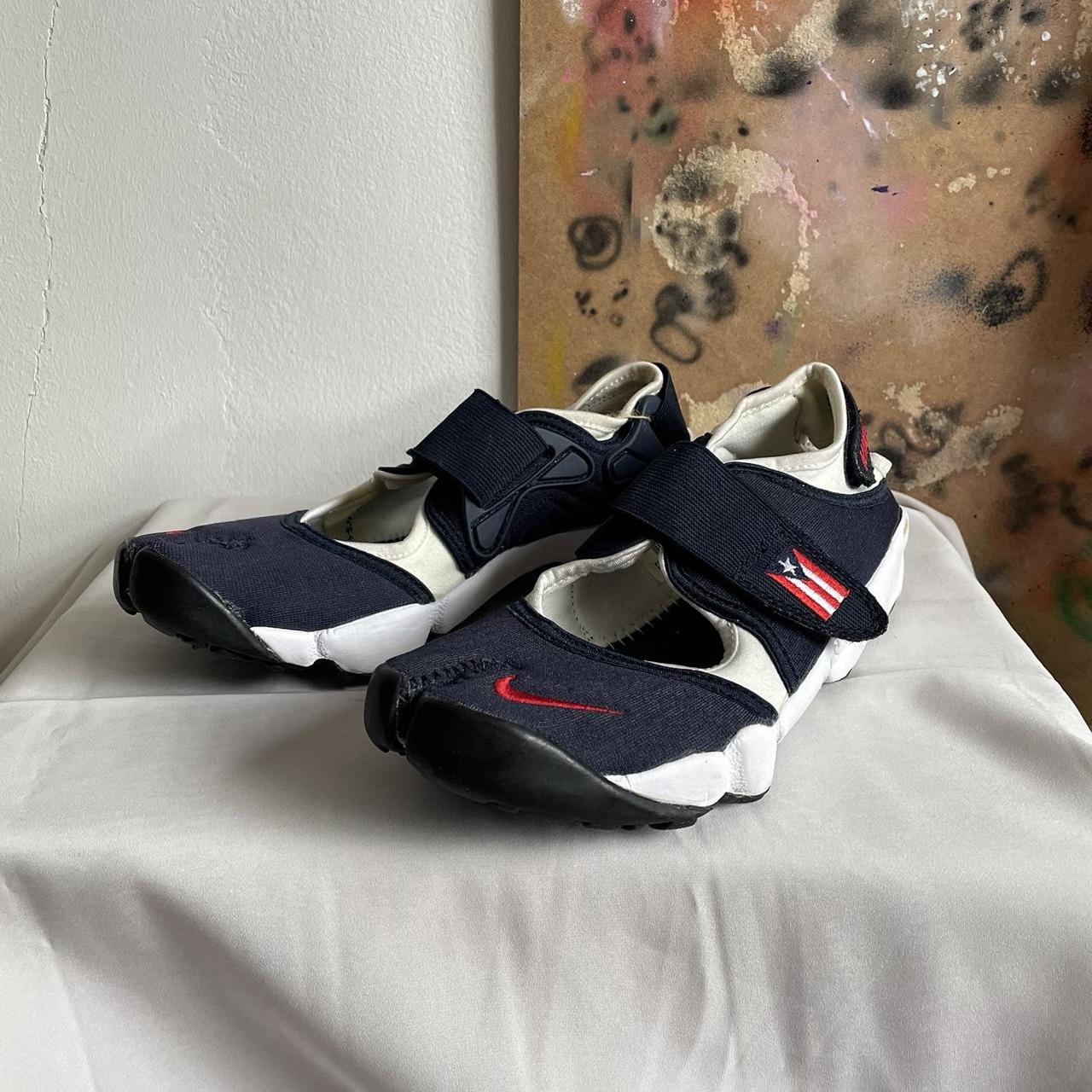 Nike Air Rift trainers. Navy and white colourway... - Depop