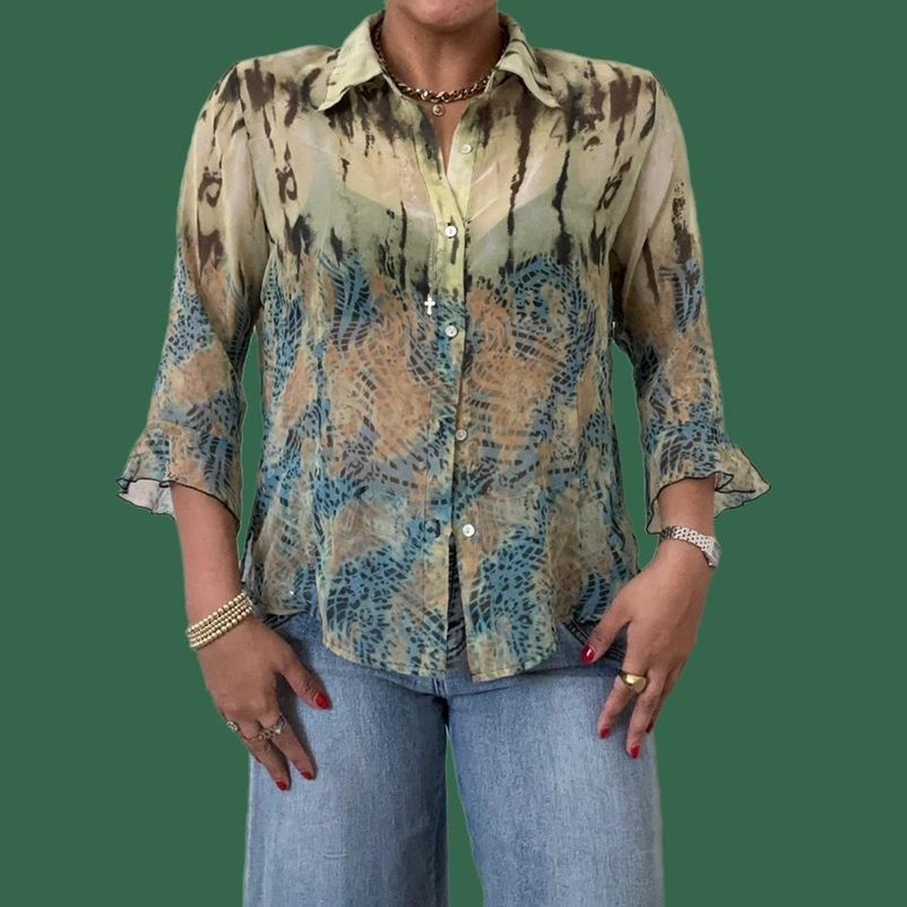 💋Y2K MESH BLOUSE💋 90s/early 2000s style green mesh... - Depop