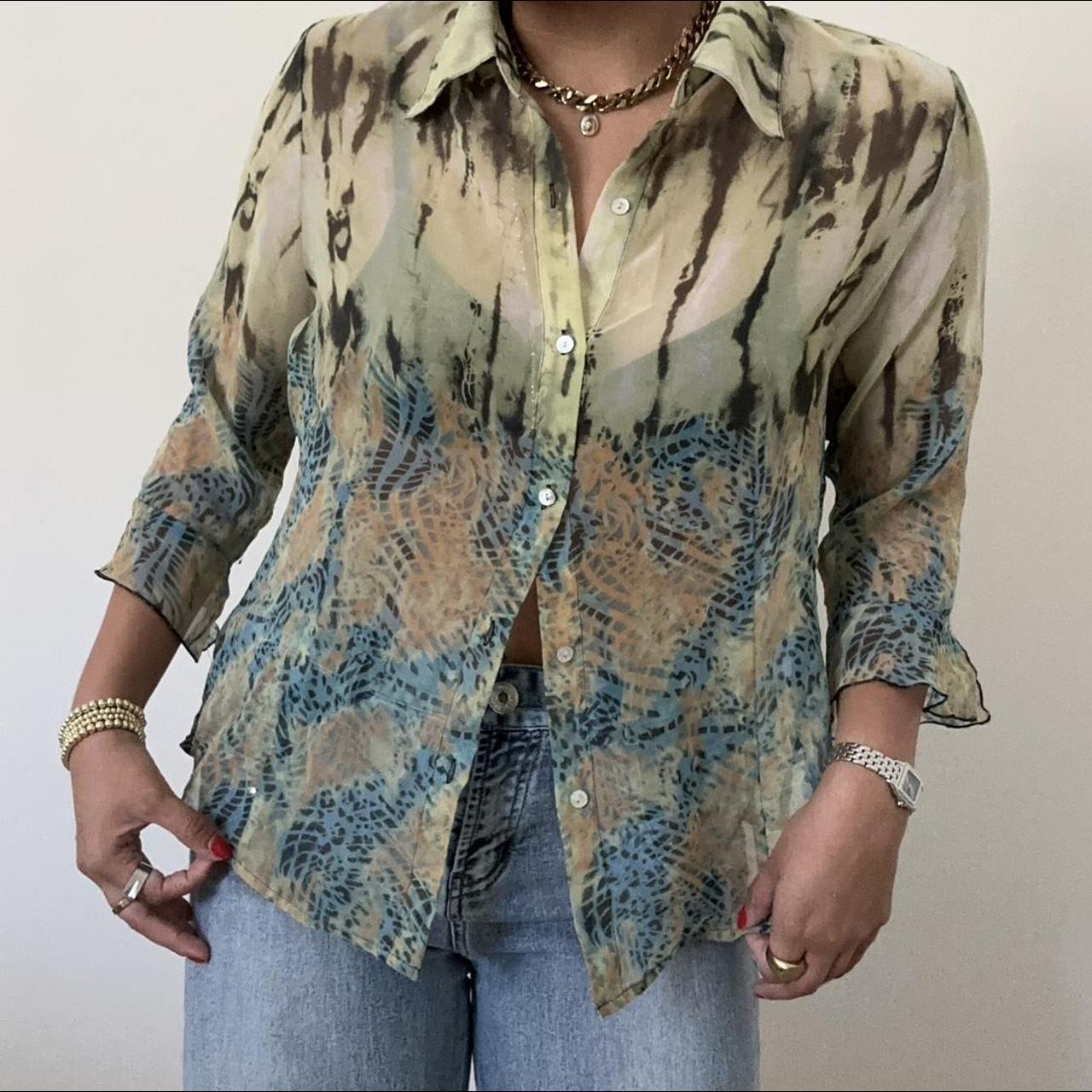 💋Y2K MESH BLOUSE💋 90s/early 2000s style green mesh... - Depop