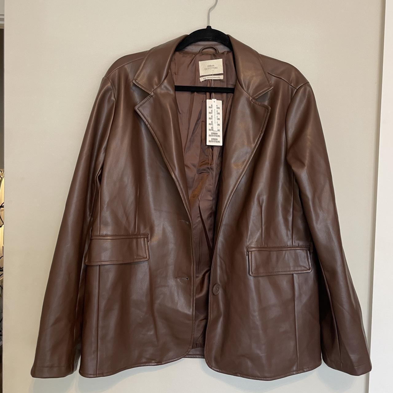 NWT Urban Outfitters brown leather blazer jacket.... - Depop