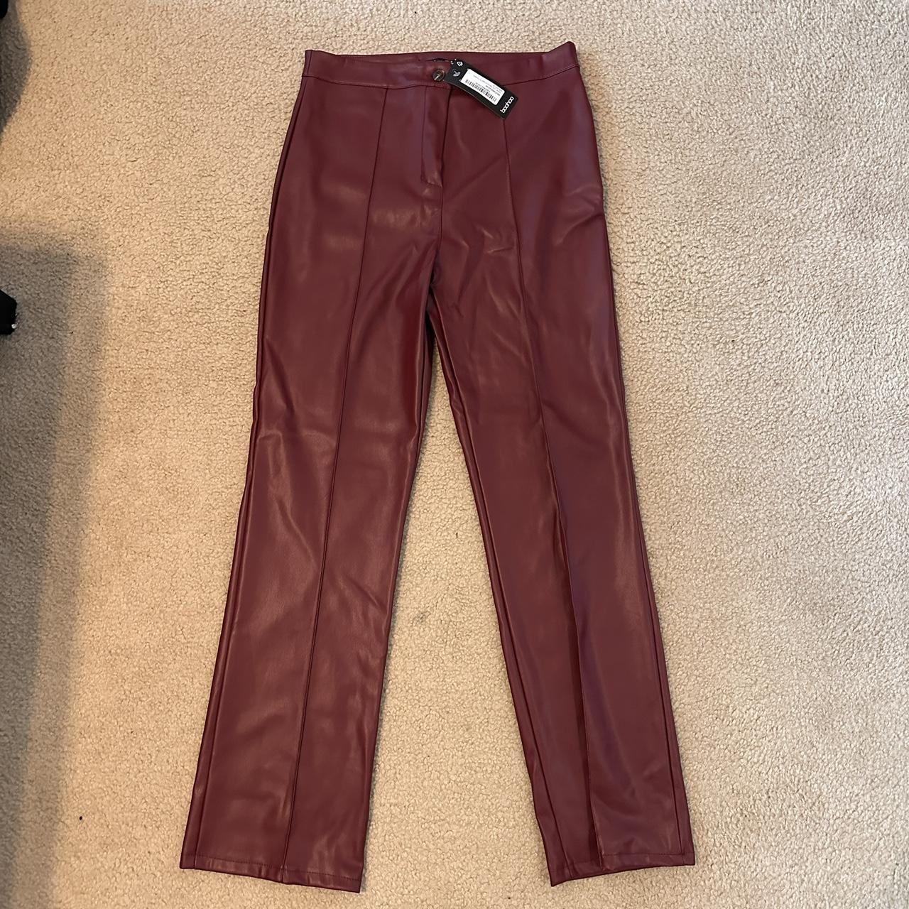 NWT Boohoo red faux leather pants. Size 8 from... - Depop