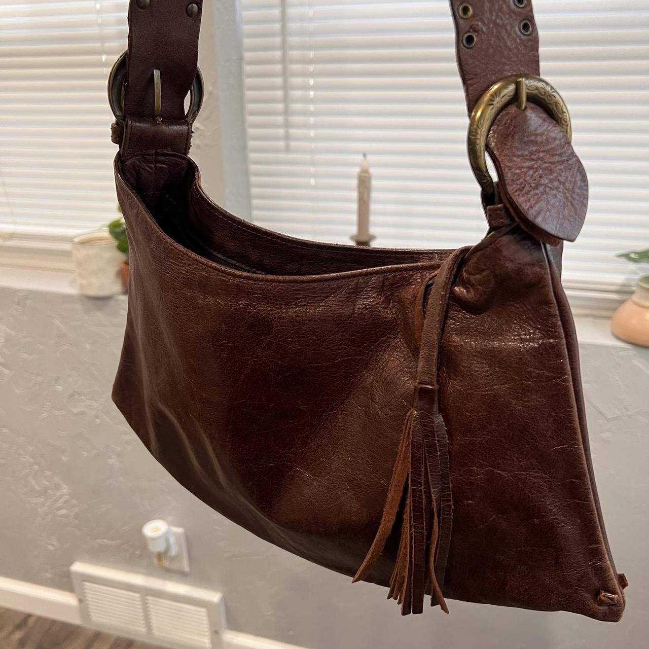 Boho Grunge Pierced Italian Leather Slouch Bag... - Depop