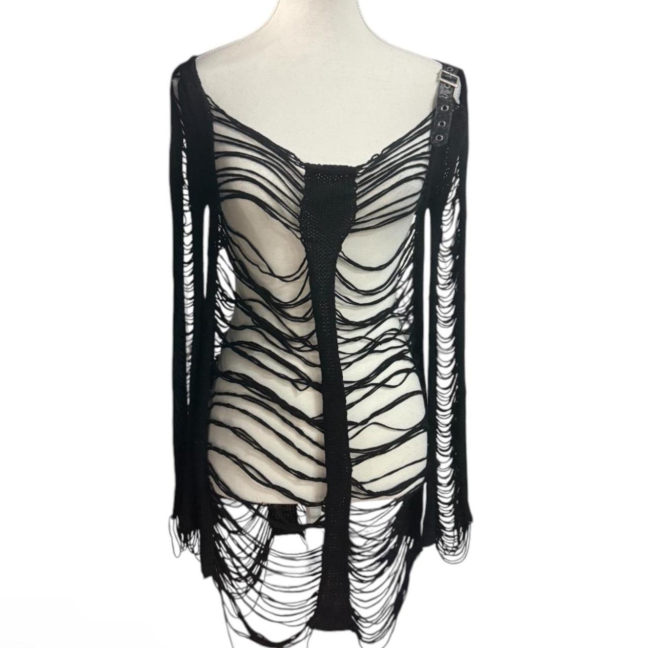 Punk Rave Black stringy long sleeve layering top... | Depop