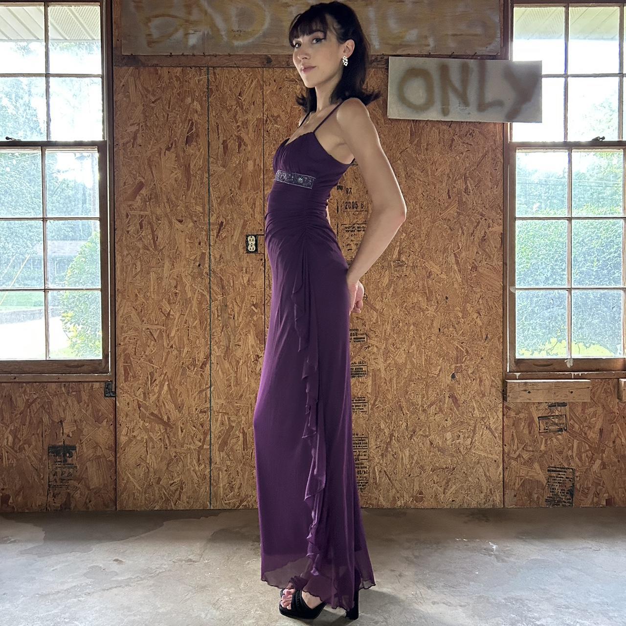 2000s mesh overlay formal dress. ruched ruffles... - Depop