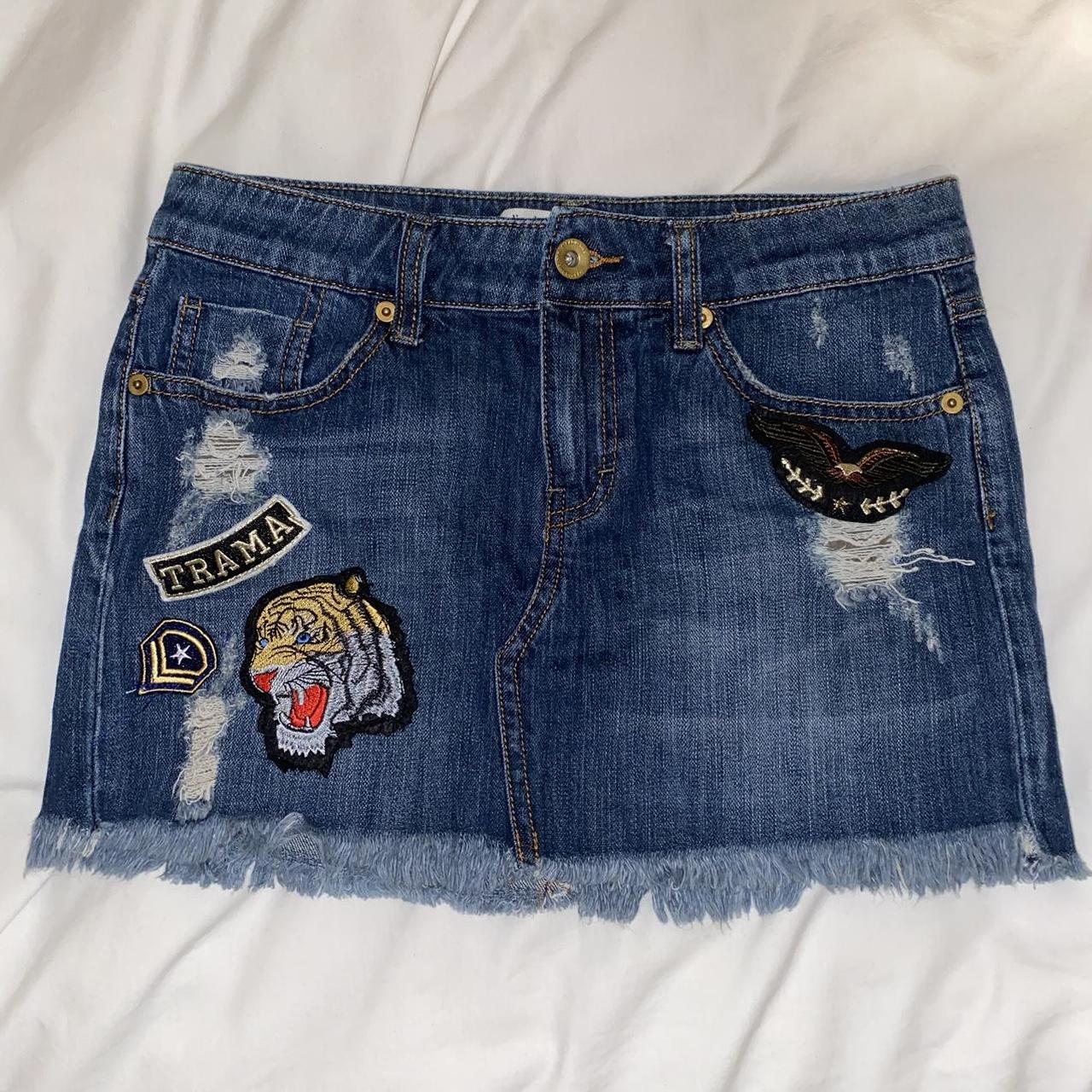 Amazing denim skirt with patches Very good... - Depop