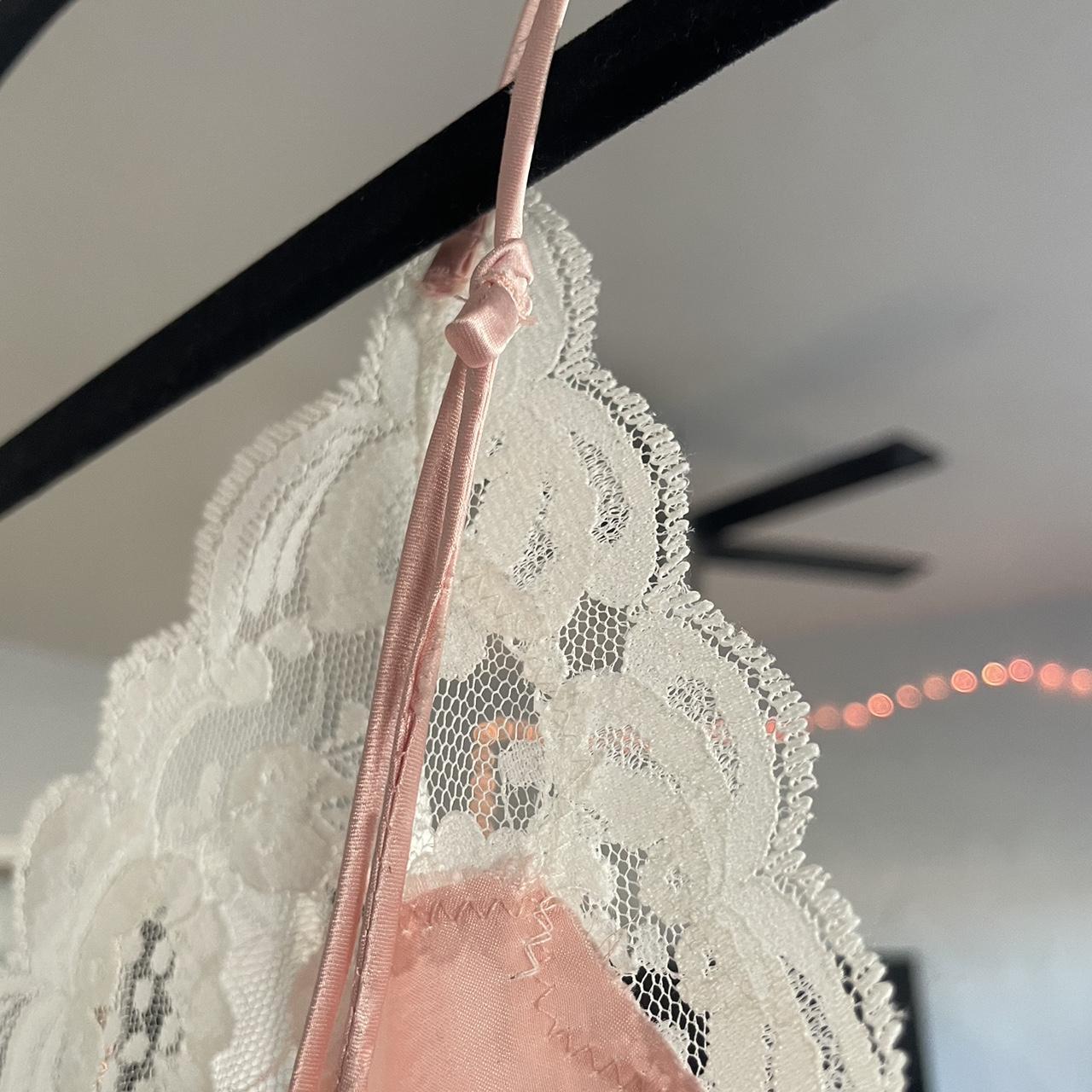 vintage pink lacey slip midi slip dress fits size... - Depop