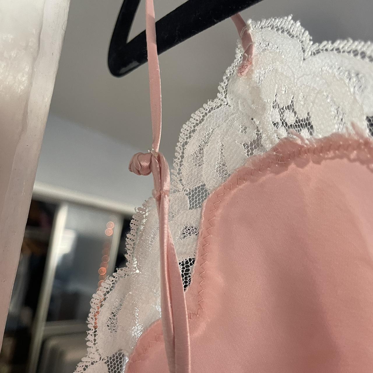 vintage pink lacey slip midi slip dress fits size... - Depop