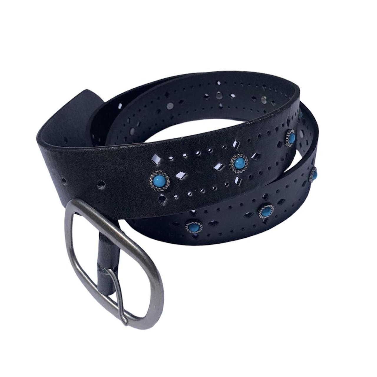 INTRODUCING: Black, Blue Gem Studded Belt In... | Depop