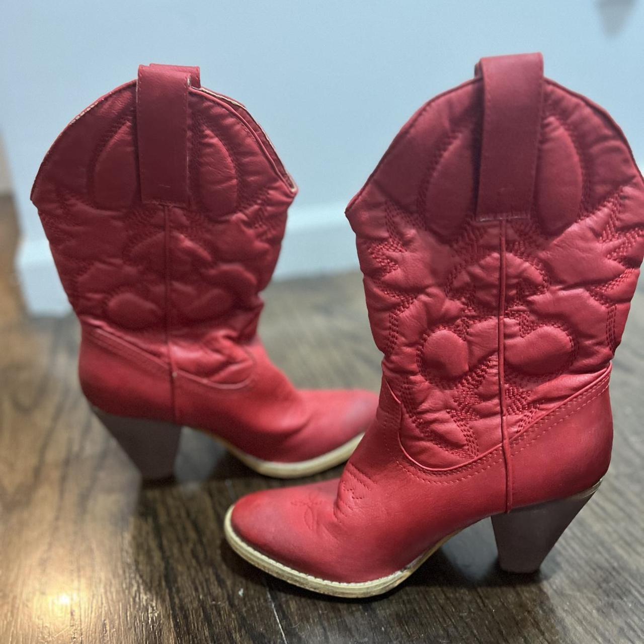 red heeled cowgirl boot 7 ok condition brand... - Depop