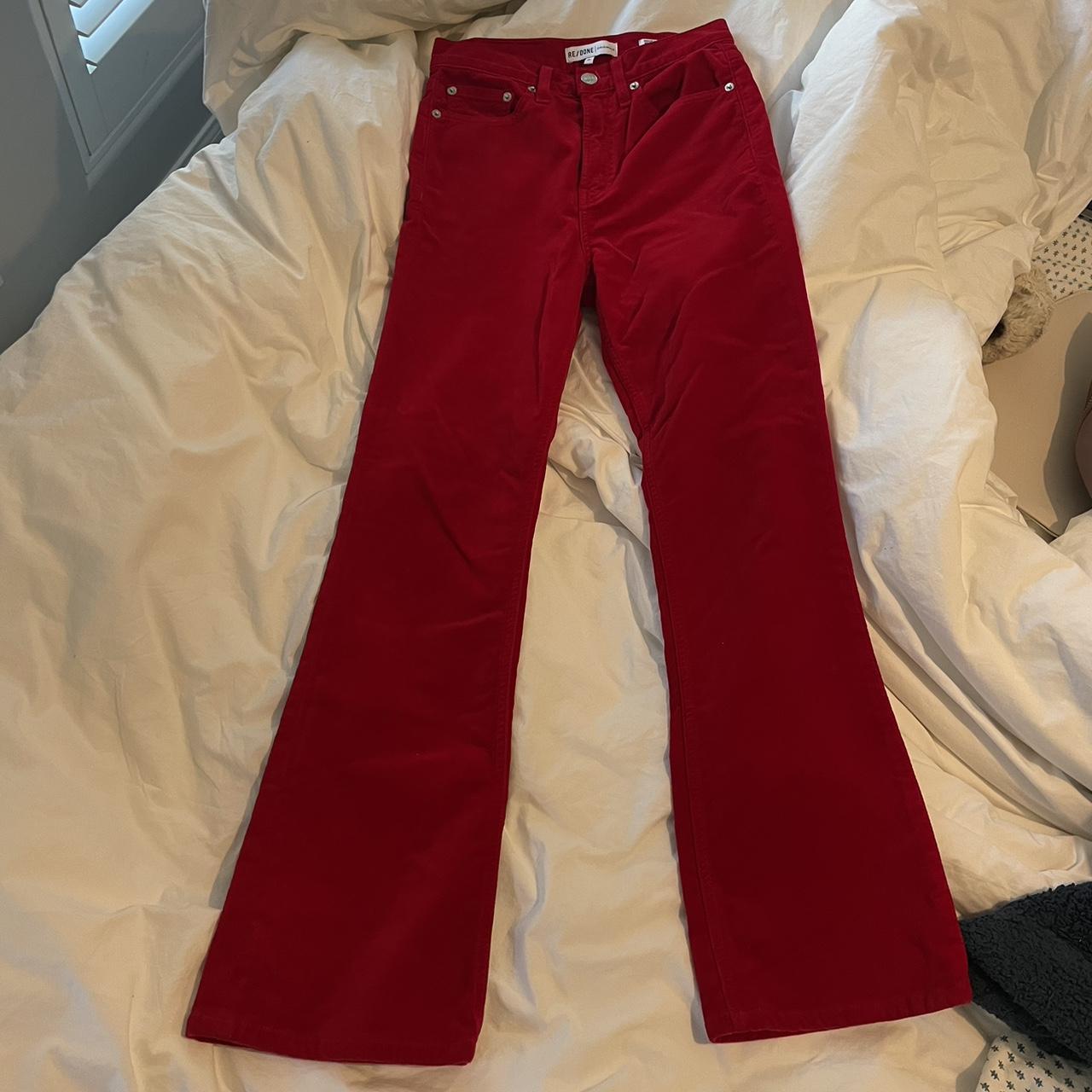 RE/DONE perfect condition red velour pants. Size 24 - Depop