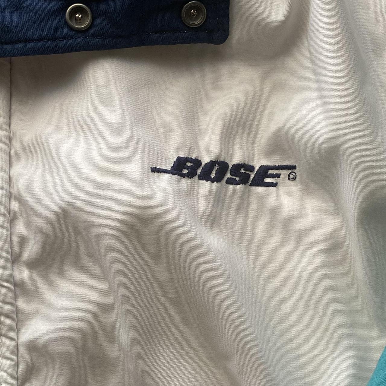White and blue Bose windbreaker jacket with zipper... - Depop