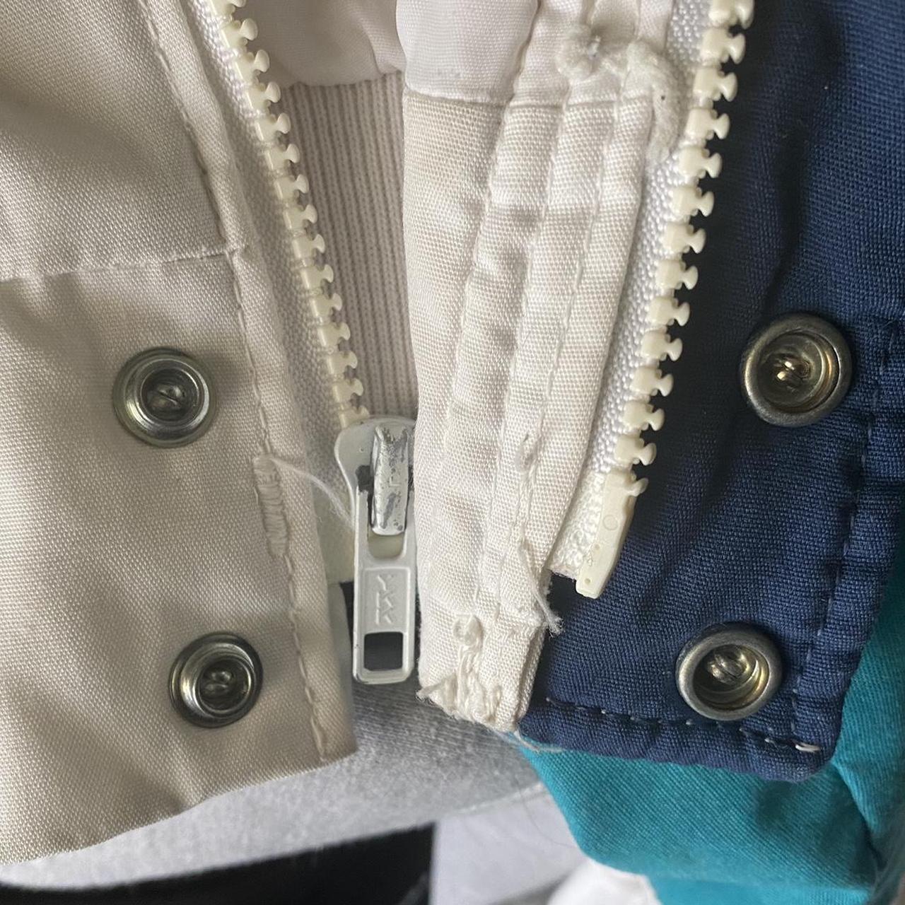 White and blue Bose windbreaker jacket with zipper... - Depop